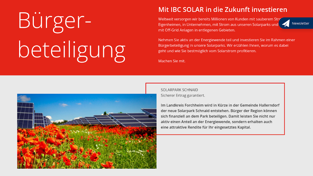 IBC Solar will künftig mehr Bürger an Solarparks beteiligen IBC Solar will künftig mehr Bürger an Solarparks beteiligen