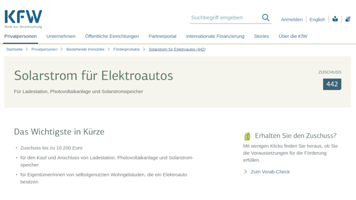 KfW fördert solare Ladetechnik für private E-Autos